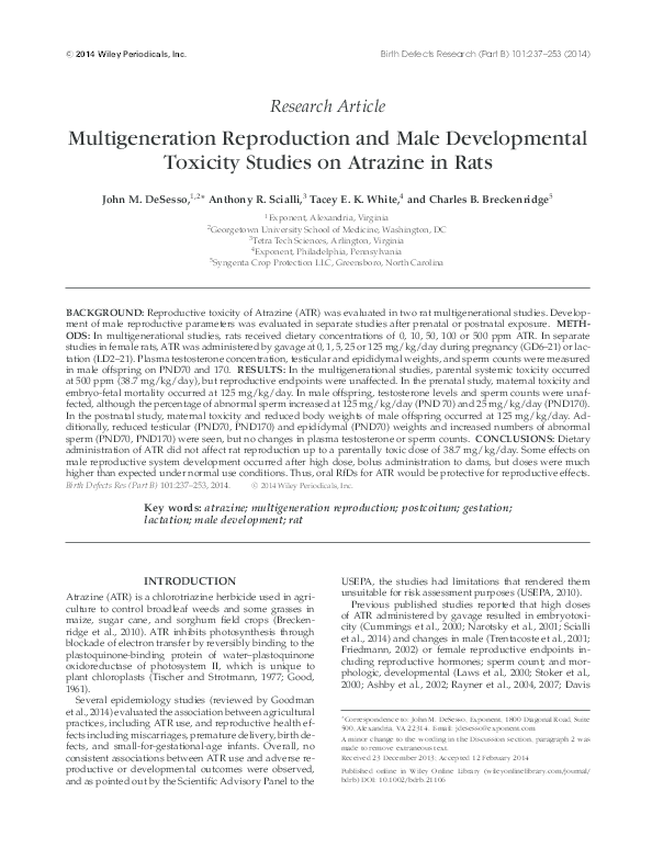 (PDF) Multigeneration Reproduction and Male Developmental Toxicity ...