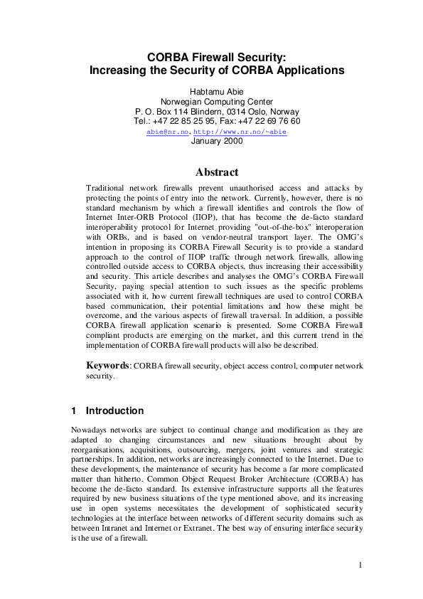 Pdf Corba Firewall Security Increasing The Security Of Corba Applications