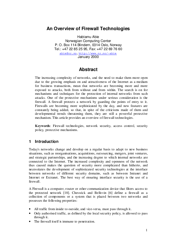 (PDF) An overview of firewall technologies