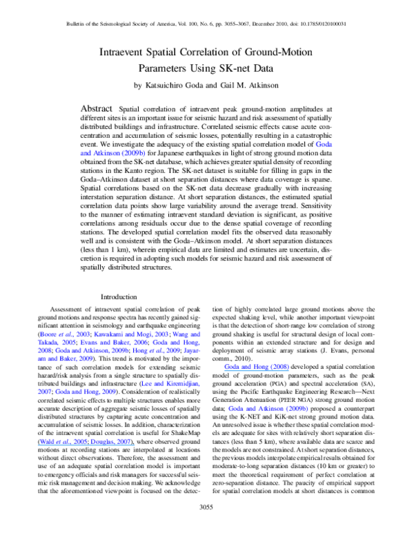 Pdf Intraevent Spatial Correlation Of Ground Motion Parameters Using