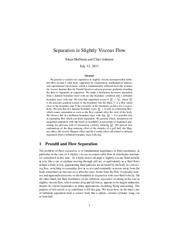 (PDF) Separation in slightly viscous flow
