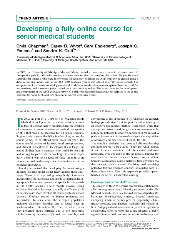 (PDF) Developing a fully online course for senior medical students