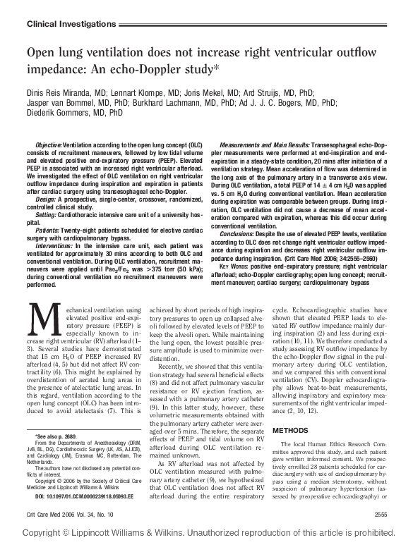 (PDF) Open lung ventilation does not increase right ventricular outflow ...