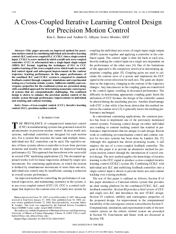 (PDF) A Cross-Coupled Iterative Learning Control Design for Precision Motion Control