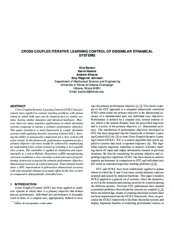 (PDF) Cross Coupled Iterative Learning Control of Dissimilar Dynamical Systems