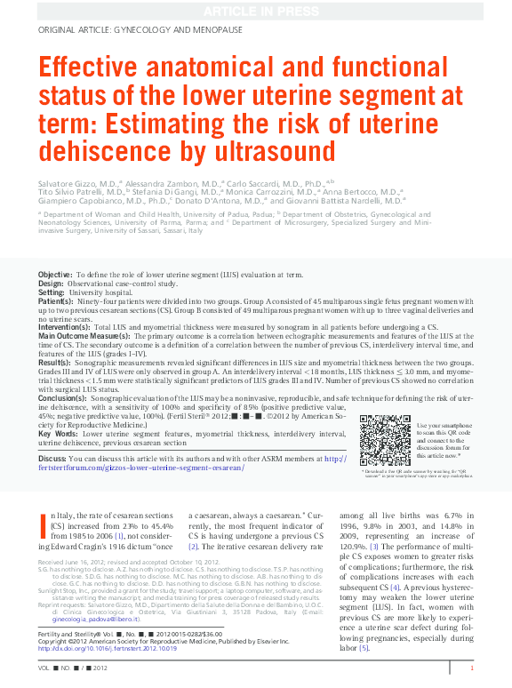 Pdf Effective Anatomical And Functional Status Of The Lower Uterine Segment At Term
