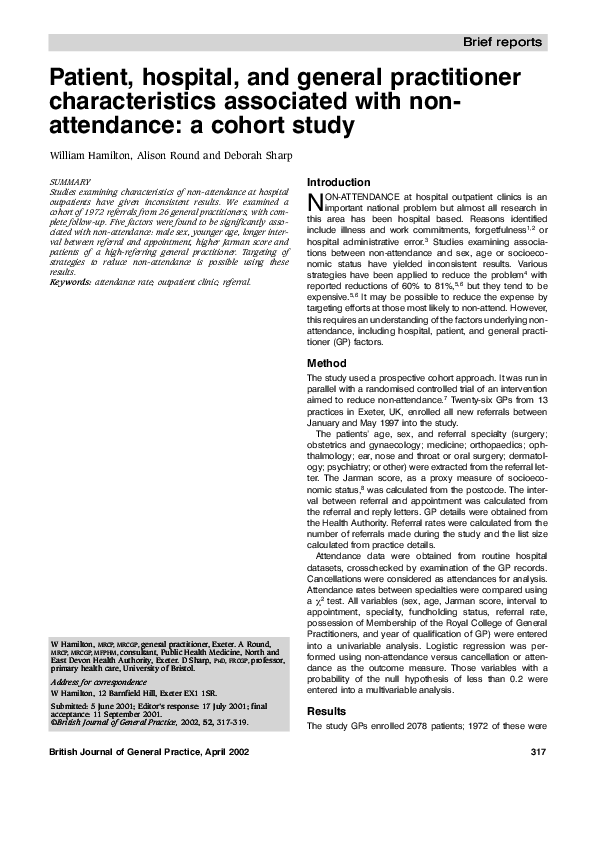 (PDF) Patient, hospital, and general practitioner characteristics ...