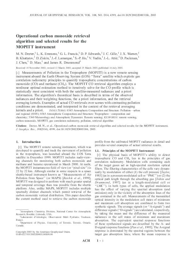 Pdf Operational Carbon Monoxide Retrieval Algorithm And Selected