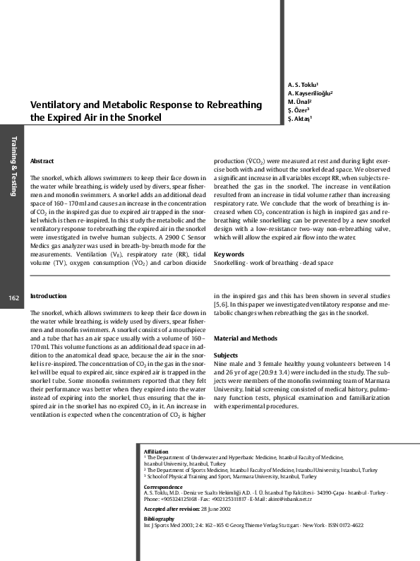 (PDF) Ventilatory and Metabolic Response to Rebreathing the Expired Air in the Snorkel