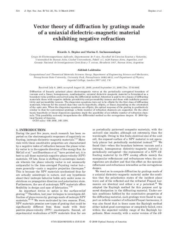 (PDF) Vector theory of diffraction by gratings made of a uniaxial ...
