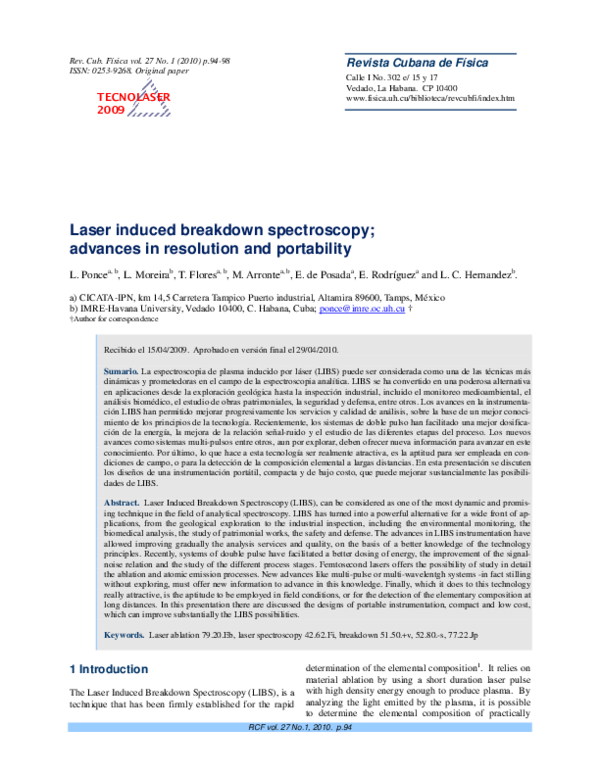 (PDF) Laser induced breakdown spectroscopy; advances in resolution and ...