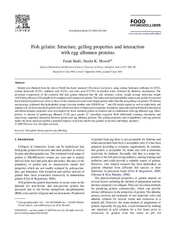(PDF) Fish gelatin: Structure, gelling properties and interaction with ...