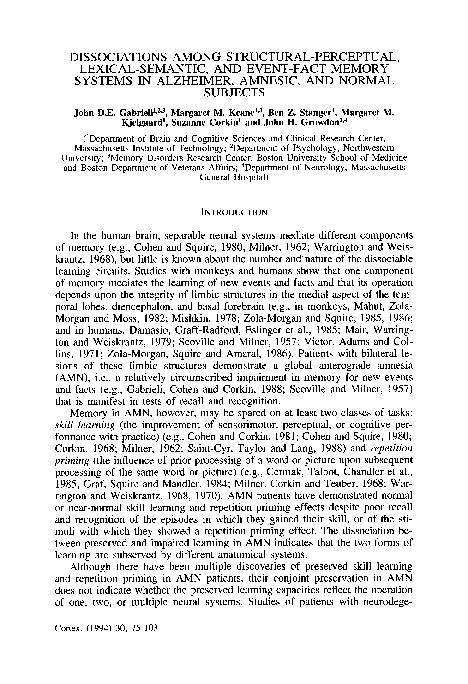 (PDF) Dissociations Among Structural-Perceptual, Lexical-Semantic, and Event-Fact Memory Systems ...