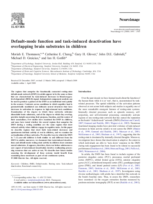 Pdf Default Mode Function And Task Induced Deactivation Have Overlapping Brain Substrates In