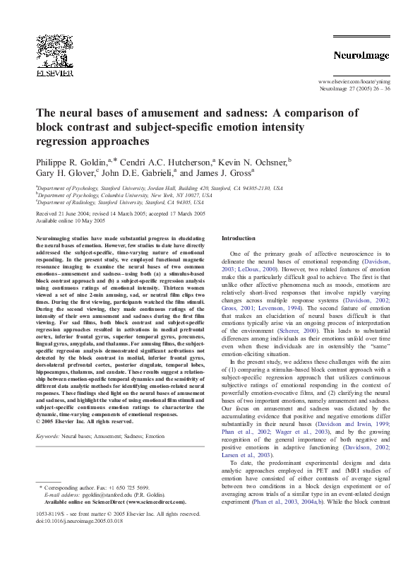 (PDF) The neural bases of amusement and sadness: A comparison of block ...