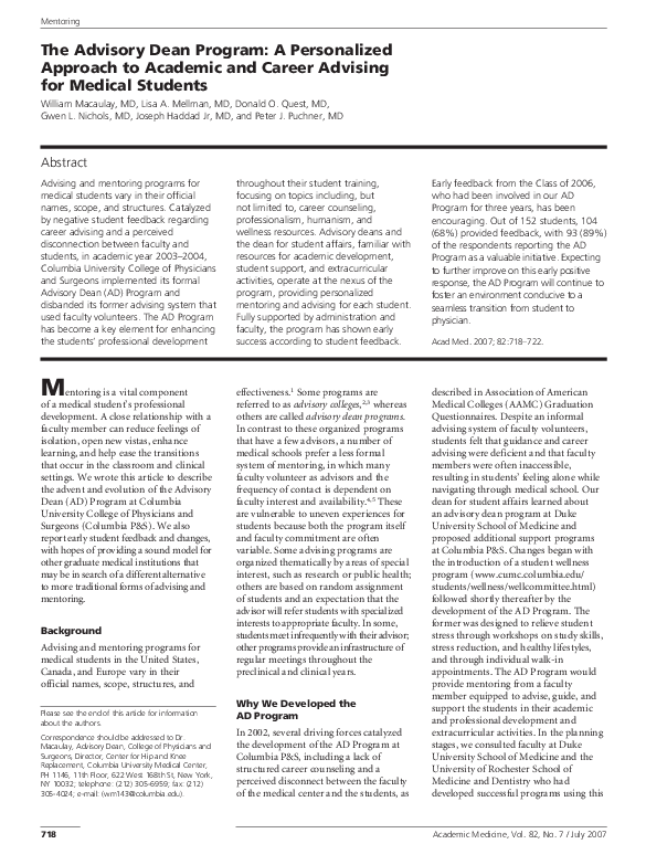 (PDF) The Advisory Dean Program: A Personalized Approach to Academic ...