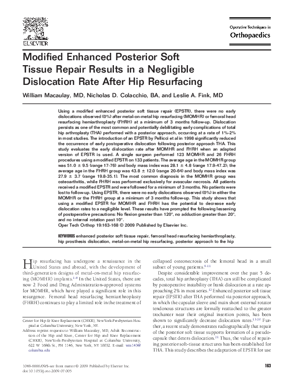 (PDF) Modified Enhanced Posterior Soft Tissue Repair Results in a ...