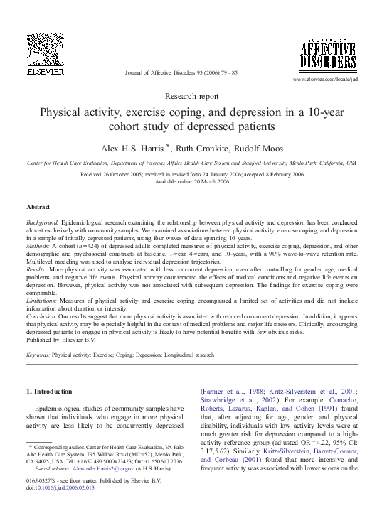(PDF) Physical activity, exercise coping, and depression in a 10-year ...
