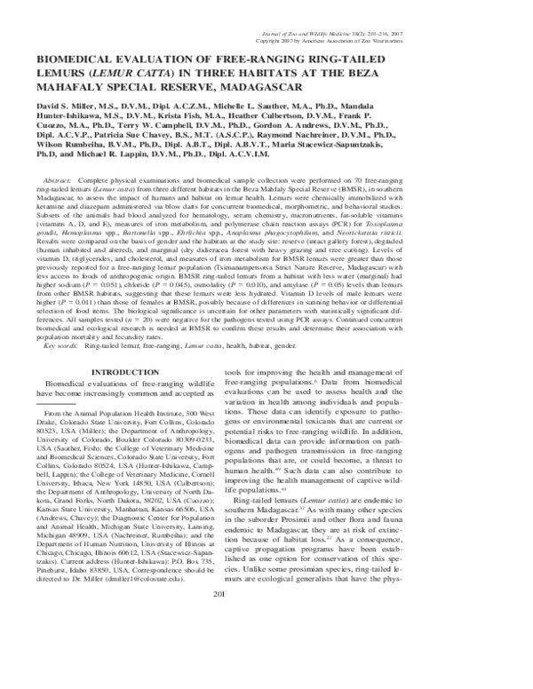 (PDF) BIOMEDICAL EVALUATION OF FREE-RANGING RING-TAILED LEMURS (LEMUR ...