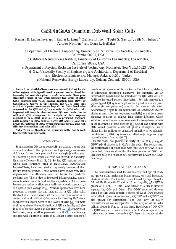 (PDF) GaSb/InGaAs quantum dot-well solar cells
