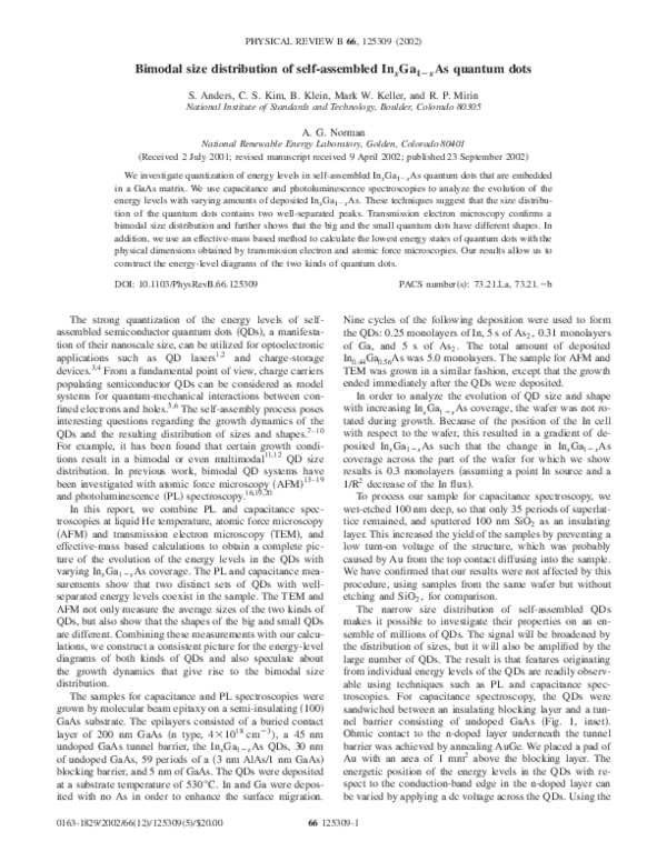(PDF) Bimodal size distribution of self-assembled InxGa1-xAs quantum dots