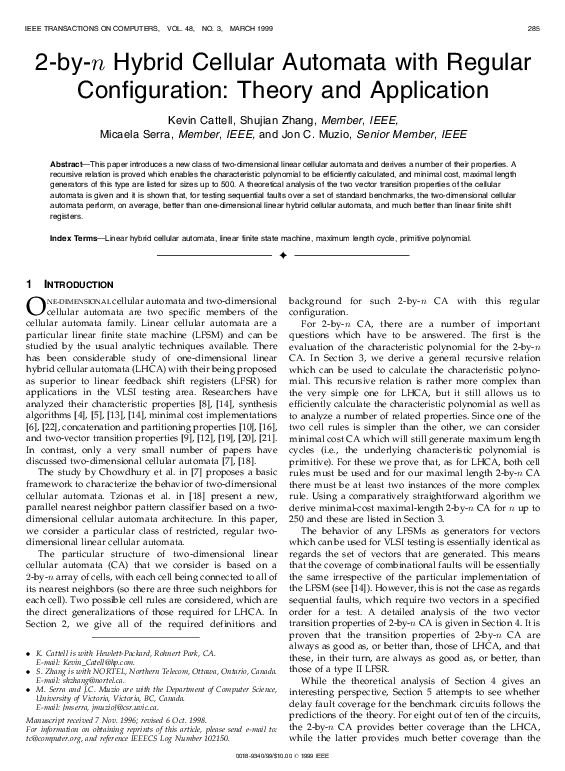 Pdf 2 By N Hybrid Cellular Automata With Regular Configuration Theory And Application