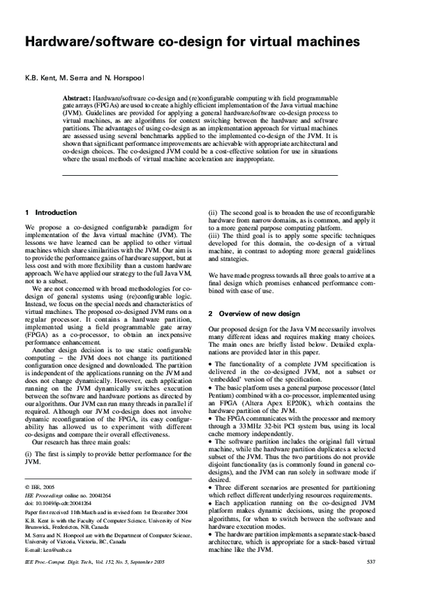 Pdf Hardware Software Co Design For Virtual Machines