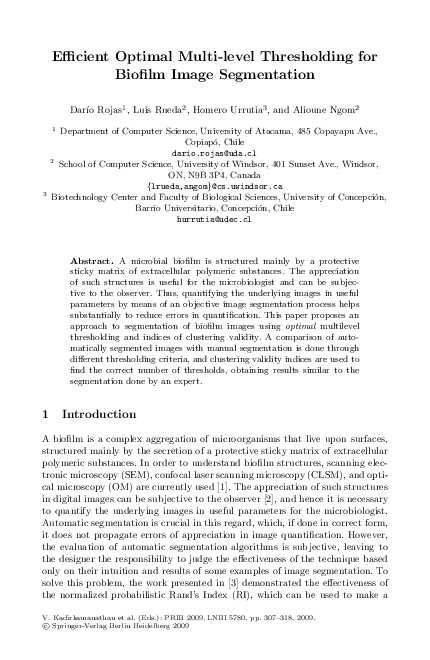 (PDF) Efficient Optimal Multi-level Thresholding for Biofilm Image Segmentation