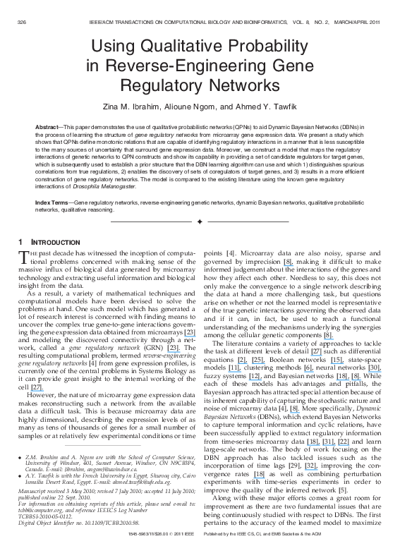 (PDF) Using Qualitative Probability in Reverse-Engineering Gene Regulatory Networks