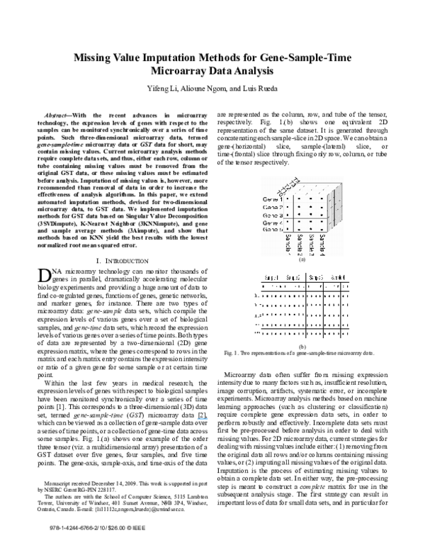 Pdf Missing Value Imputation Methods For Gene Sample Time Microarray