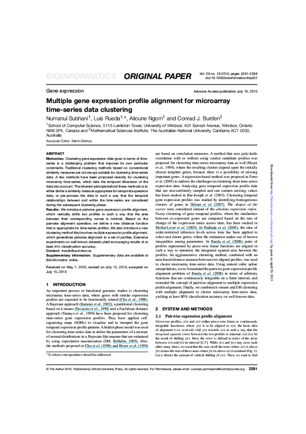 (PDF) Multiple gene expression profile alignment for microarray time-series data clustering