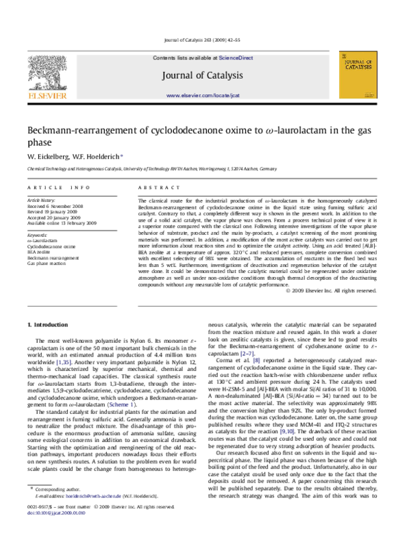 (PDF) Beckmann-rearrangement of cyclododecanone oxime to ω-laurolactam ...