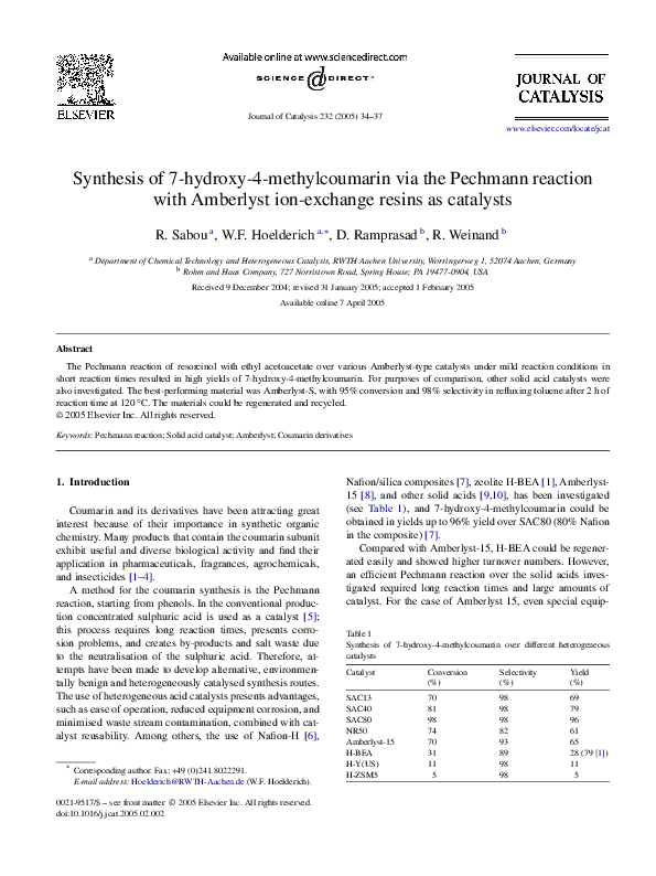 (PDF) Synthesis of 7-hydroxy-4-methylcoumarin via the Pechmann reaction ...