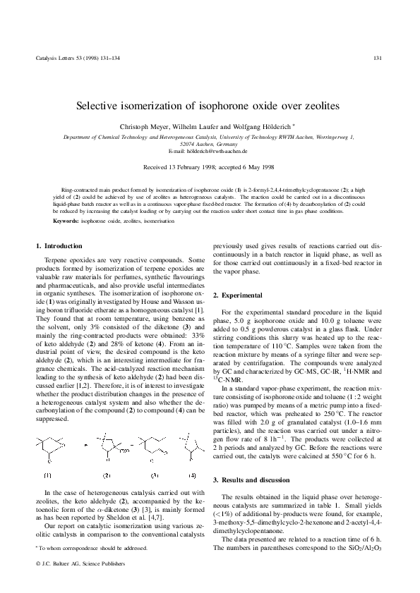 (PDF) Selective isomerization of isophorone oxide over zeolites ...