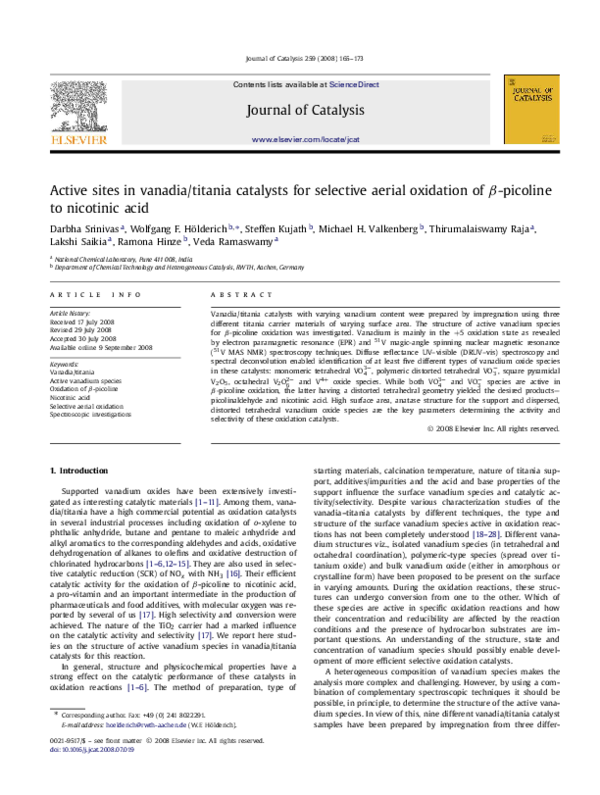 (PDF) Active sites in vanadia/titania catalysts for selective aerial ...