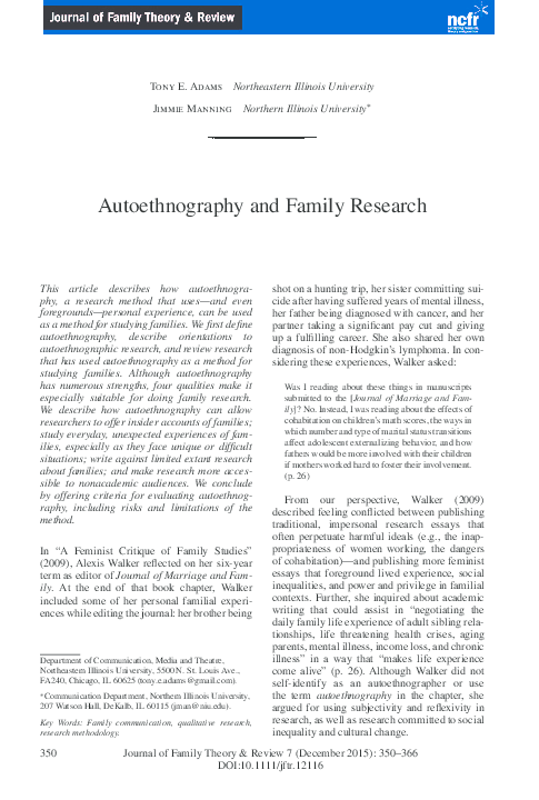 (PDF) Autoethnography and Family Research