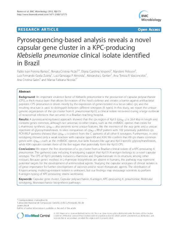 (PDF) Pyrosequencing-based analysis reveals a novel capsular gene ...