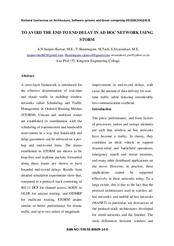Pdf To Avoid The End To End Delay In Ad Hoc Network Using Storm