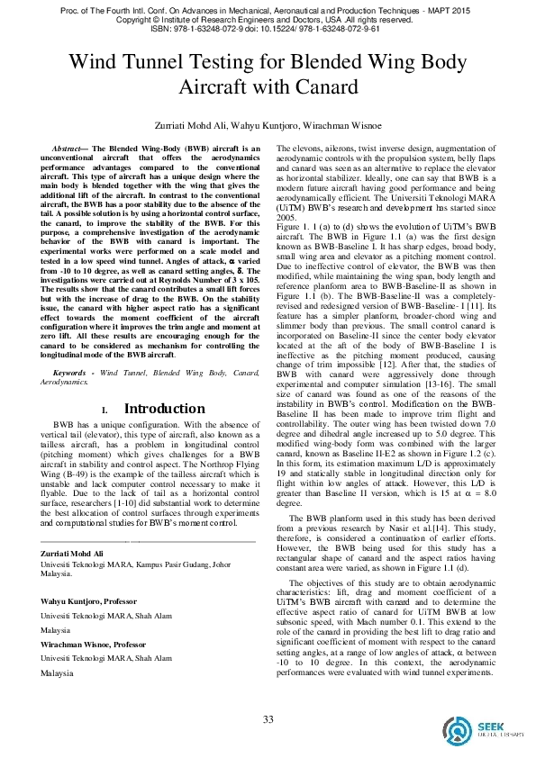 (PDF) Wind Tunnel Testing for Blended Wing Body Aircraft with Canard