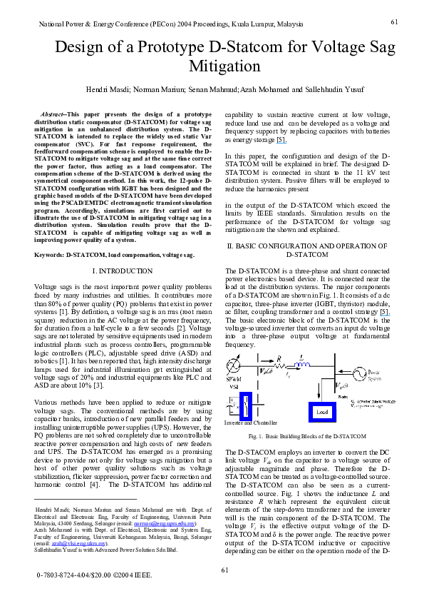 Pdf Design Of A Prototype D Statcom Using Dsp Controller For Voltage