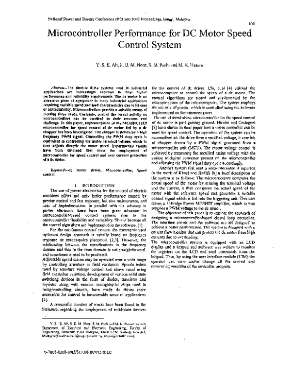 (PDF) Microcontroller performance for DC motor speed control system