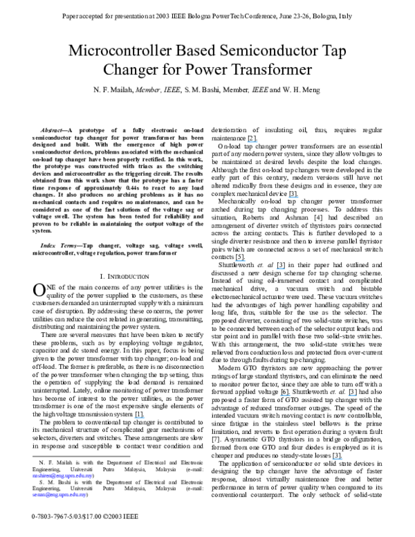 (PDF) Microcontroller based semiconductor tap changer for power transformer
