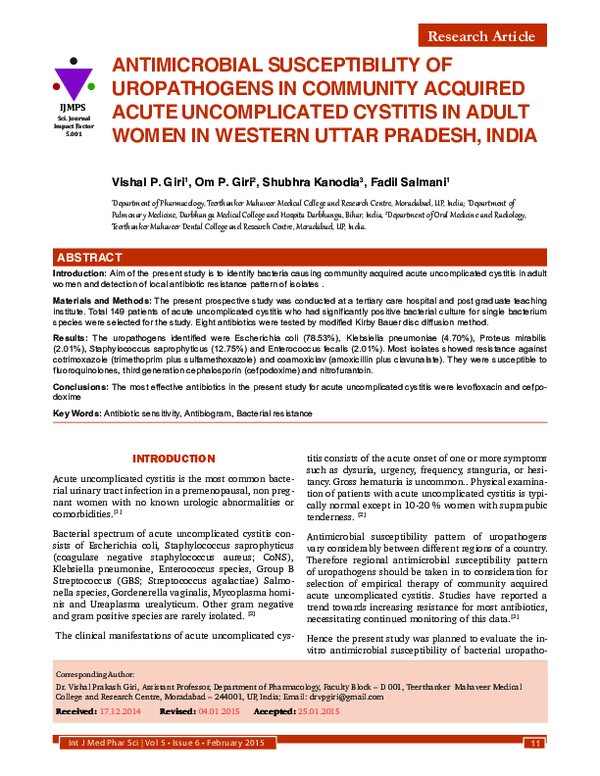 (PDF) Antimicrobial susceptibility of uropathogens in community ...