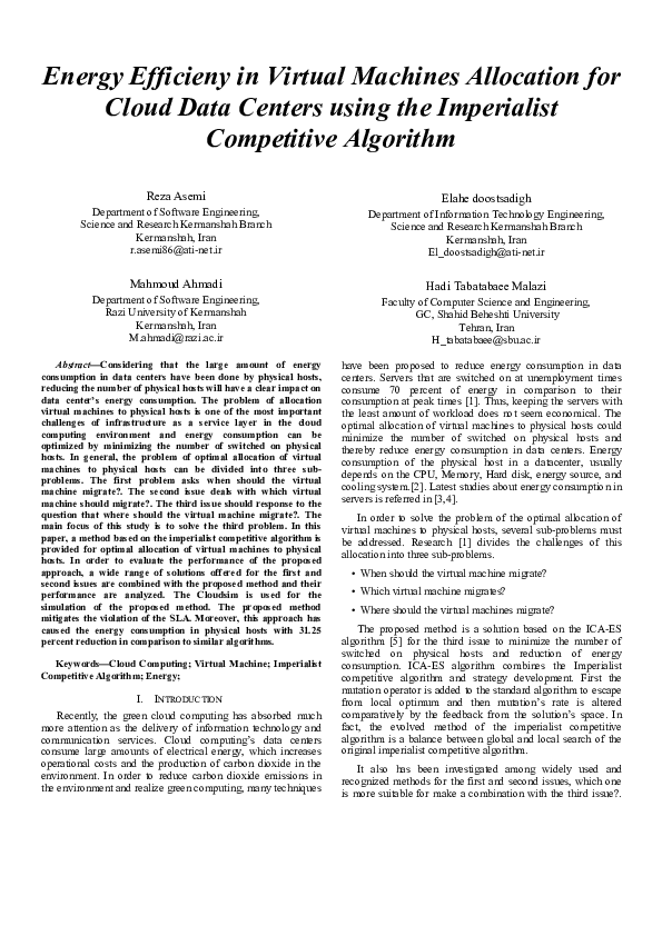 (PDF) Energy Efficieny in Virtual Machines Allocation for Cloud Data Centers Using the ...