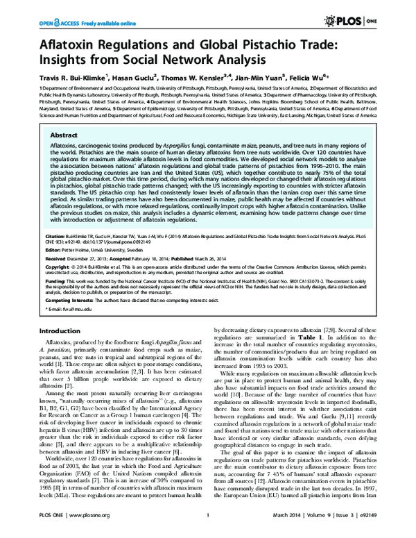 (PDF) Aflatoxin Regulations and Global Pistachio Trade: Insights from ...