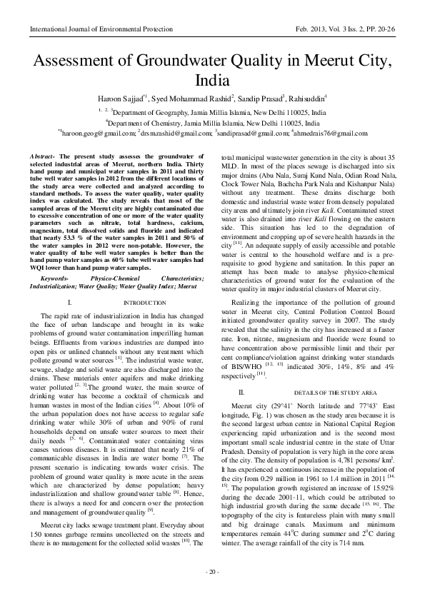 (PDF) Assessment of Groundwater Quality in Meerut City, India