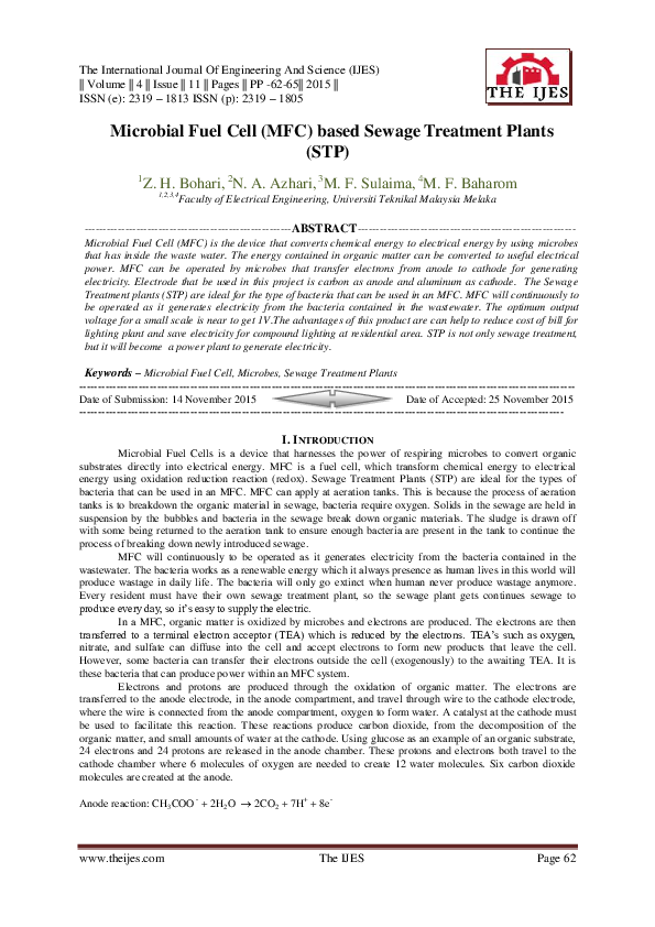 (PDF) Microbial Fuel Cell (MFC) based Sewage Treatment Plants (STP)