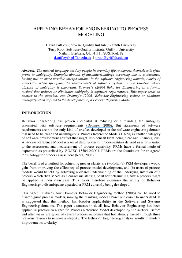 (PDF) Applying Behavior Engineering to Process Modeling