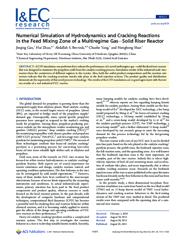(PDF) Numerical Simulation of Hydrodynamics and Cracking Reactions in ...