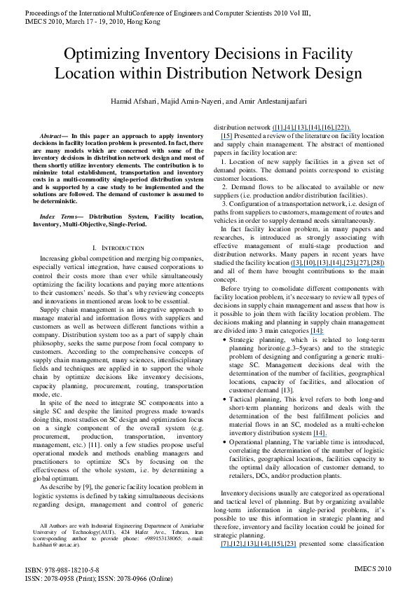 Pdf Optimizing Multi Objective Dynamic Facility Location Decisions Within Green Distribution
